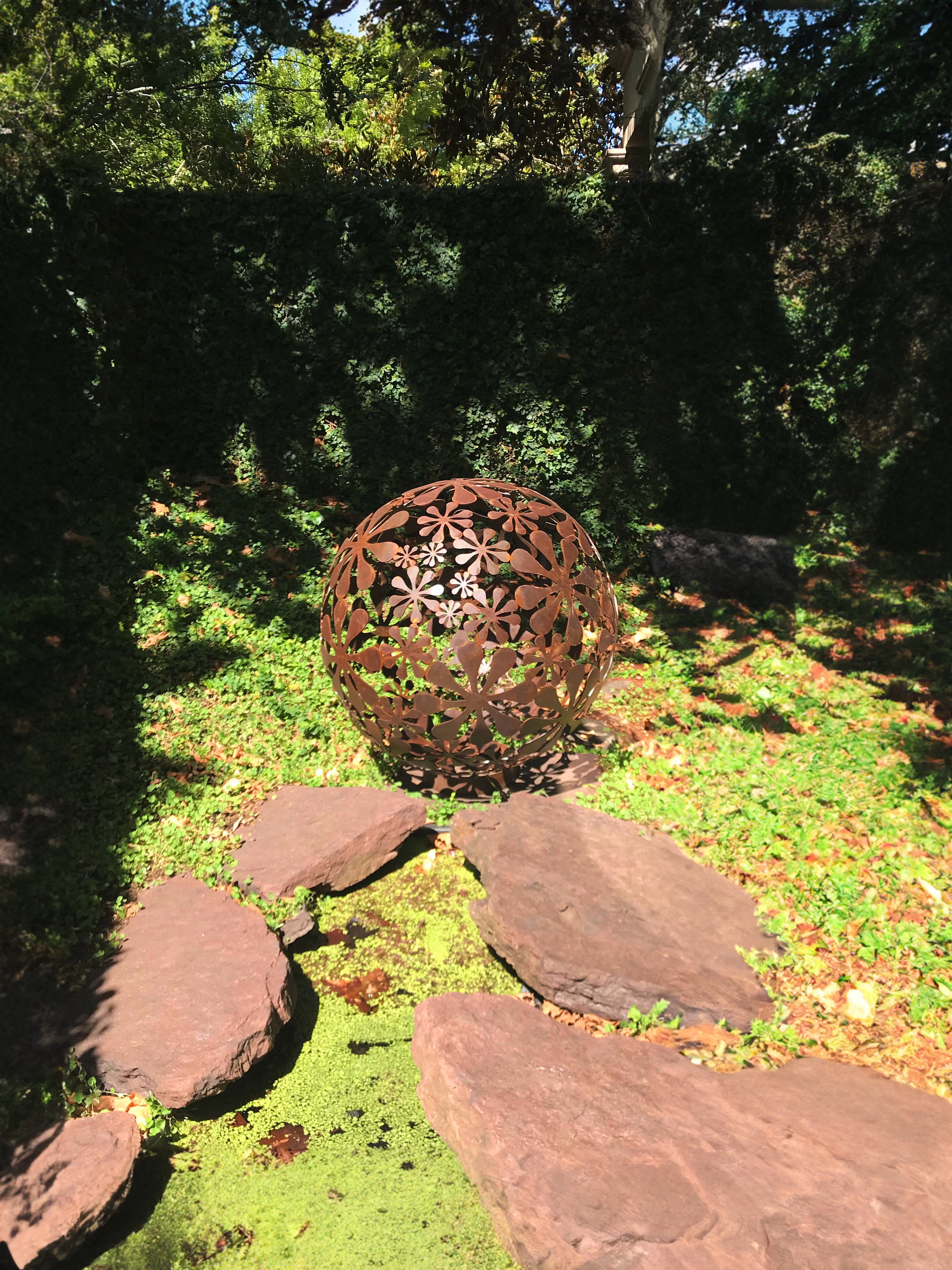 Flower Ball Sphere Sculpture | Entanglements Metal Art