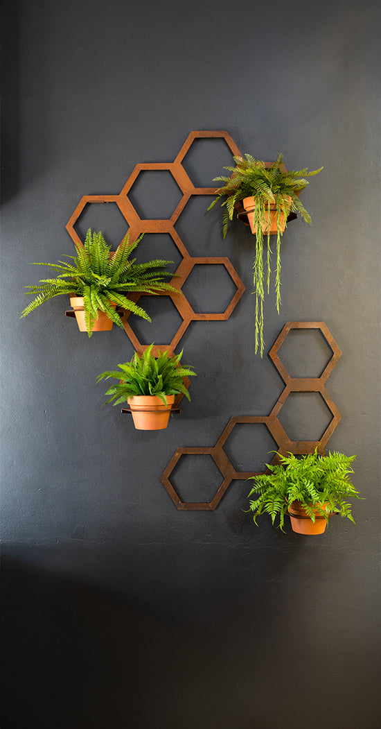 Hexagon Trellis Wall Planter | Entanglements Metal Art