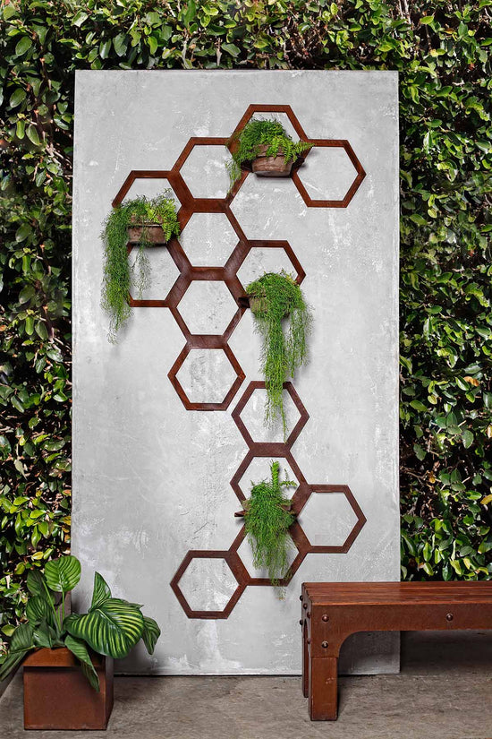 Hexagon Trellis Wall Planter | Entanglements Metal Art